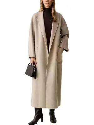 VICOLO Belted Shawl-collar Coat - Neutrals