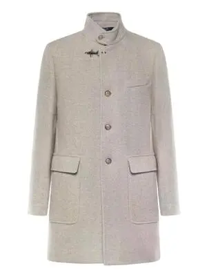 FAY Herringbone-pattern Hook-fastening Coat - Neutrals