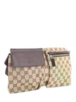 GUCCI Vintage Double Gg Canvas With Leather Belt Bag