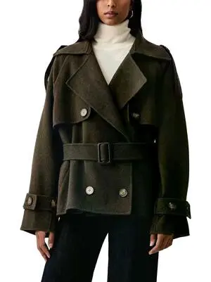 VICOLO Double-breasted Belted Jacket - Green