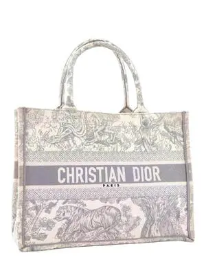 Dior Book Embroidered Canvas Medium Tote Bag - Grey