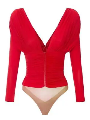 Elisabetta Franchi Bodysuit In Lightweight Crêpe Jersey Fabric - Red