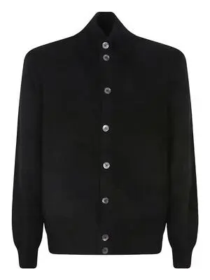 CRUCIANI High-neck Buttoned Knit Cardigan - Black