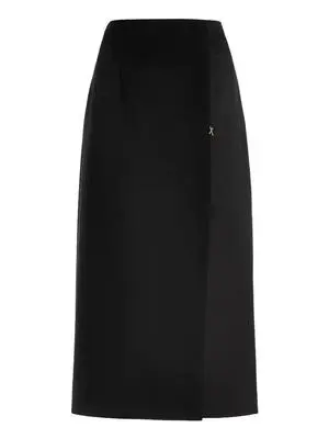 GENNY Wrap-style Logo-plaque Midi Skirt - Black