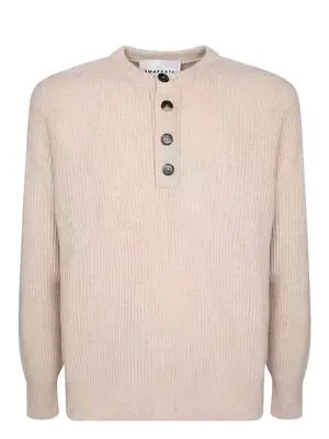 AMARANTO Ribbed-knit Henley Sweater