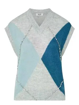 Liu Jo Argyle Vest With Jewel Embroidery - Grey