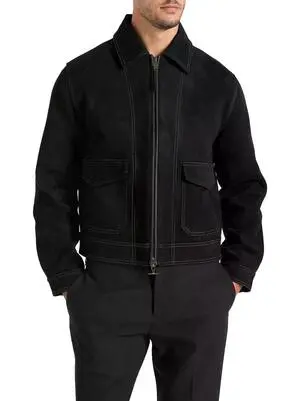 Manière De Voir Vince Suede Contrast-stitch Jacket - Black