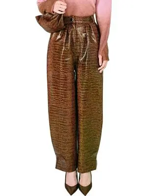 ROWEN ROSE Crocodile-effect Pleated Trousers - Brown