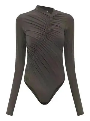 AGOLDE Ruched Long-sleeve Bodysuit Grey