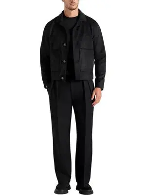 Manière De Voir Michel Suede Jacket With Revere Collar - Black