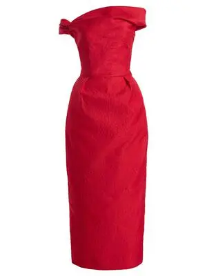 Monique Lhuillier Silk-blend Asymmetric Off-the-shoulder Cocktail Dress - Red