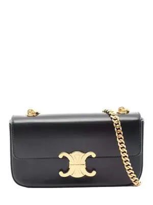 Celine 2000-2026 Shiny Calfskin Triomphe Claude Shoulder Bag - Black