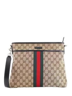 Gucci Front Pocket Web Messenger Gg Canvas Small Crossbody Bag - Brown