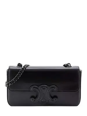 Celine Triomphe Chain Leather Small Shoulder Bag - Black