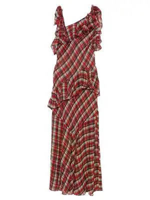 DÔEN Fernanda Ruffled Plaid Maxi Dress - Red
