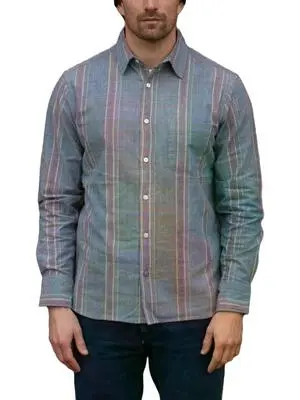 ORIGINAL MADRAS TRADING COMPANY Twin-stitched Striped Shirt - Blue