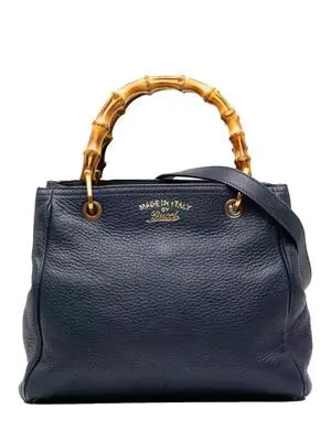 Gucci 2000-2015 Small Calfskin Bamboo Shopper Satchel - Blue
