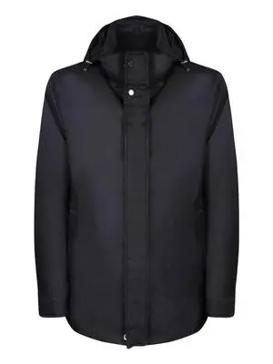 MOORER Hooded Concealed-fastening Jacket - Blue