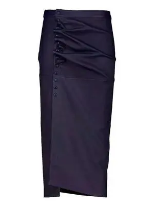 PACO RABANNE Button-embellished Draped Leather Midi Skirt