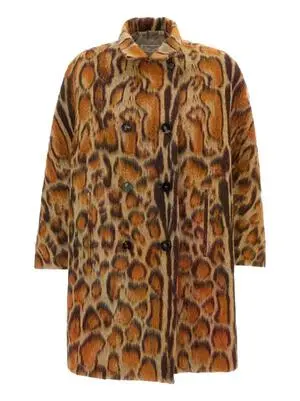 Alberto Biani Leopard-print Double-breasted Coat Orange