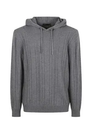 BRETT JOHNSON Ribbed-knit Drawstring Hoodie - Grey