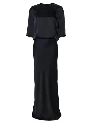 SEMICOUTURE Satin-finish Open-back Maxi Dress - Black