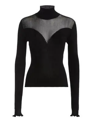 GENNY Sheer-panel Ribbed Sweater - Black