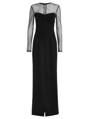 GENNY Bow-detail Mesh-panel Maxi Dress
