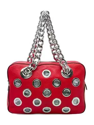 PRADA 2010-2026 Vitello Daino Grommet Chain Shoulder Bag