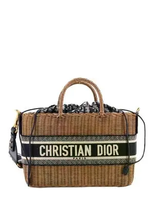 Dior Basket Bag Wicker And Oblique Canvas Large Tote Bag - Brown