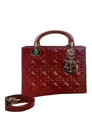 Dior 2011 Medium Patent Cannage Lady Satchel - Red