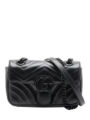 Gucci 2016-2026 Small Gg Marmont Matelasse Calfskin Monochrome Shoulder Bag - Black