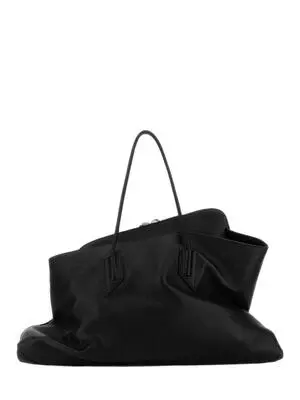 Attico Large La Passeggiata Pebbled Leather Shoulder Bag - Black