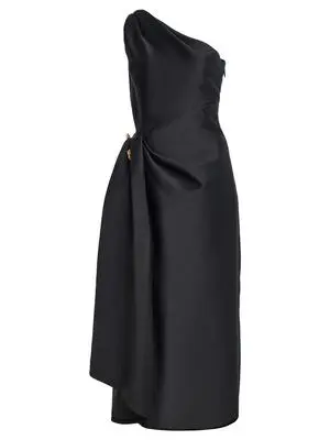 Monique Lhuillier Silk-blend One-shoulder Midi Dress - Black