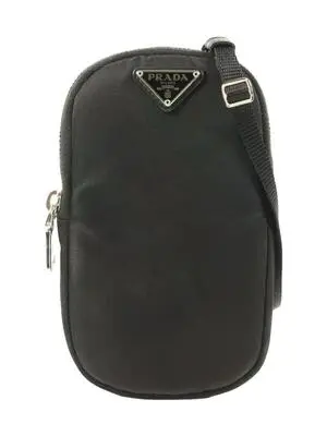 Prada Enamelled Triangle Logo Phone Shoulder Bag - Black