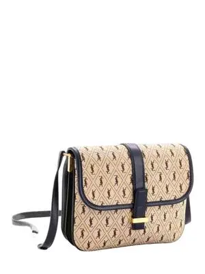Saint Laurent Top Flap Satchel Monogram All Over Canvas And Leather Small Crossbody Bag Black