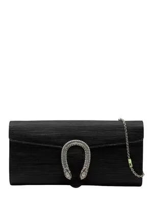 Gucci 2016-2026 Ribbed Satin Crystal Dionysus Clutch On Chain Shoulder Bag - Black