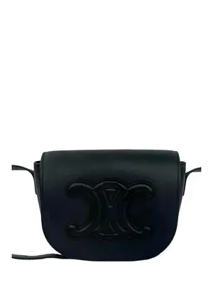 Celine 2022 Calfskin Cuir Triomphe Folco Crossbody Bag - Black