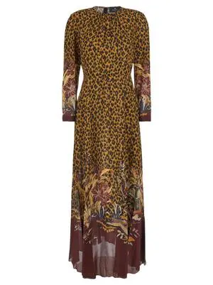 Etro Leopard-print Floral-border Maxi Dress - Brown