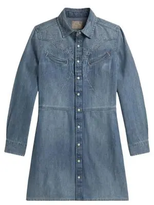 Polo Ralph Lauren Embroidered-details Long-sleeve Denim Dress - Blue