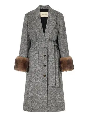 Valentino Garavani Belted Herringbone Coat - Gray