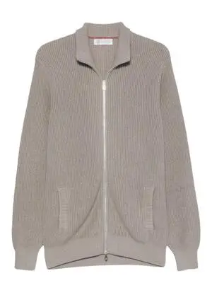 Brunello Cucinelli Ribbed-knit Zip-up Cardigan - Gray