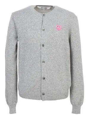Play Comme Des Garcon Heart-patch Round-neck Cardigan Light Grey