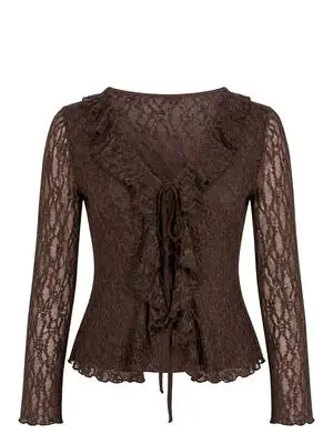 YUMI Yumi Brown Ruffle Lace Top
