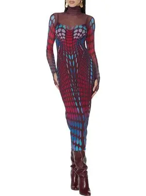 AFRM Shailene Turtleneck Midi Dress Ruby Dots