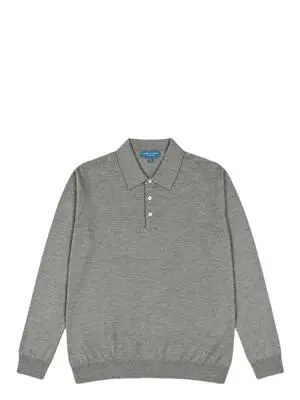 Robert Talbott Henson Wool Silk Fine Gauge Jersey Long Sleeve Polo Medium Gray