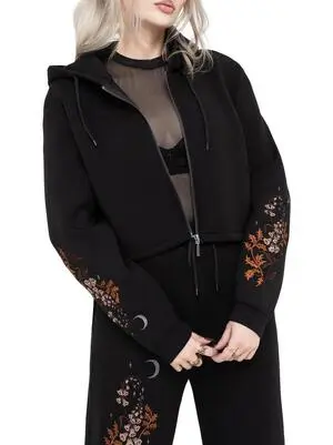 DISTURBIA Foxglove Zip Up Cropped Hoodie - Black