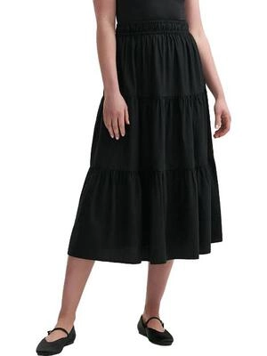 FINERY LONDON Harleen Cotton Tiered Midi Skirt - Black