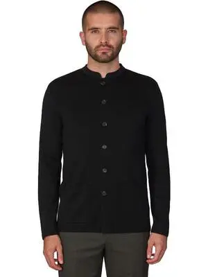 PAUL JAMES Merino Wool Knitted Nehru Jacket - Black