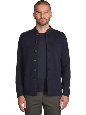 PAUL JAMES Merino Wool Knitted Nehru Jacket - Navy